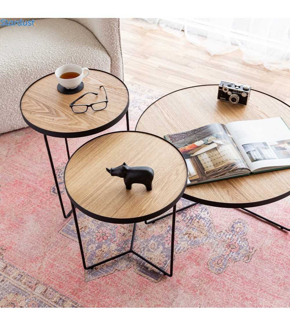 Pack de trois tables basse avec cadre metal et mdf Chêne